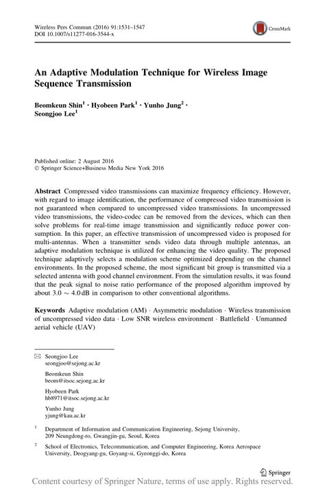 An Adaptive Modulation Technique For Wireless Image Sequence Transmission Request PDF