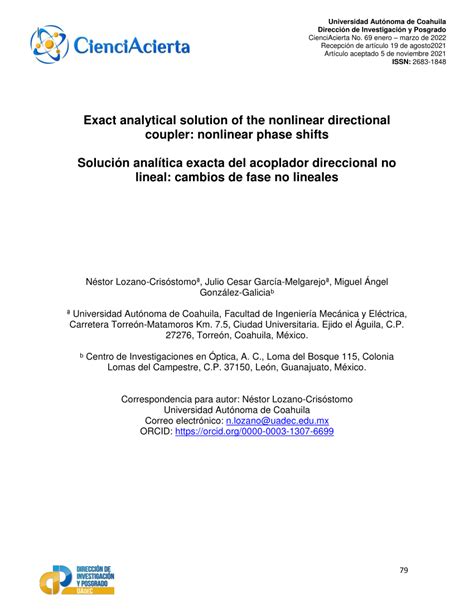 Pdf Exact Analytical Solution Of The Nonlinear Directional Coupler Nonlinear Phase Shifts