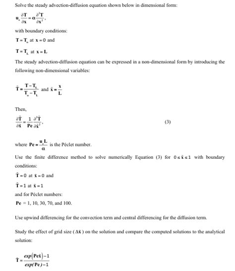 Solved Solve The Steady Advection Diffusion Equation Shown