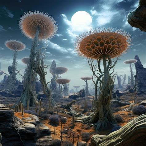 Premium Ai Image Alien Vegetation In A Surreal Landscape