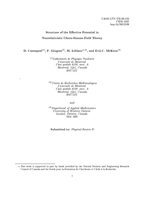 Pdf Structure Of The Effective Potential In Nonrelativistic Chern