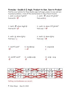 Formulas Double Half Angle Product To Sum Sum To Product TpT
