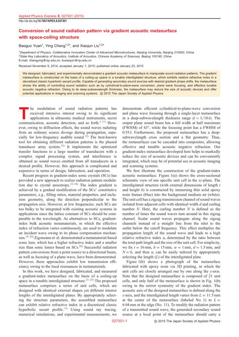 Conversion Of Sound Radiation Pattern Via Gradient Acoustic Metasurface