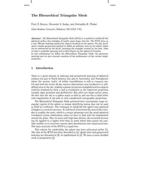 Pdf The Hierarchical Triangular Mesh