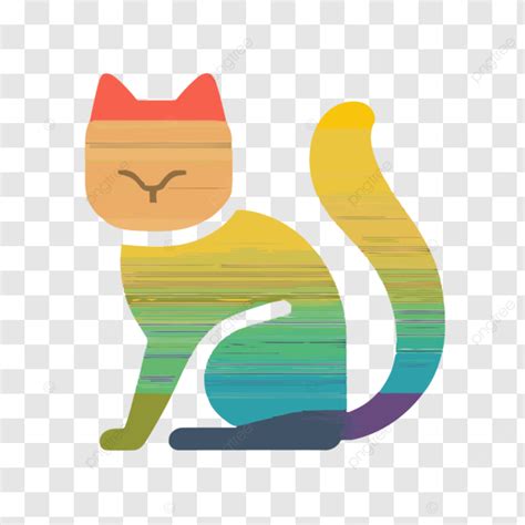 무지개 색상의 고양이 모양 로고 벡터 흰색 배경에 야옹의 단순한 다채로운 아이콘 그림자 없음 작은 프레임 중앙 Png 일러스트 및 벡터 에 대한 무료 다운로드