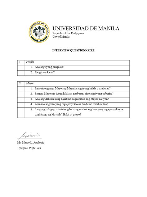 Interview Questionnaire Pdf