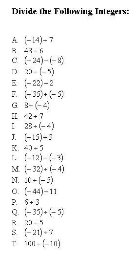 Freemathtutoring Dividing Integers Exercises Part Of The Official Doug Simms Online Site