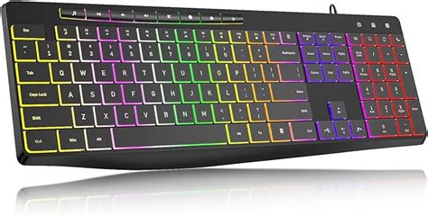 Computer Keyboard Wired 7 Color Rainbow Led Backlit Quiet