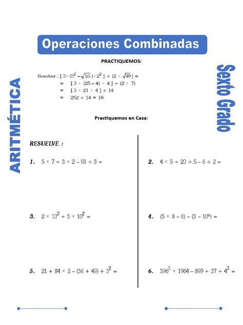 Ejercicios De Operaciones Combinadas Para Sexto De Primaria Pdf