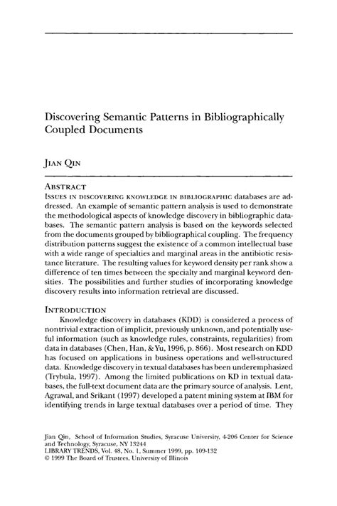 Pdf Discovering Semantic Patterns In Bibliographically Coupled Documents