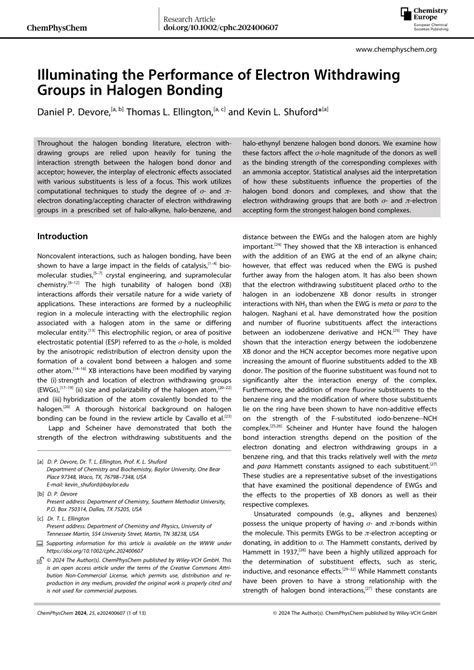 Pdf Illuminating The Performance Of Electron Withdrawing Groups In Halogen Bonding