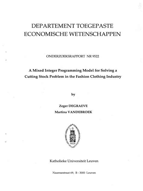 Or 9522a Mixed Integer Programming Model For Solving A Cutting Stock