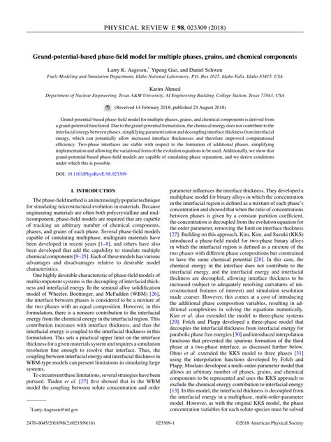 Pdf Grand Potential Based Phase Field Model For Multiple Phases