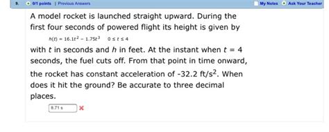 solved 9 0 1 points 1 previous answers a model rocket is