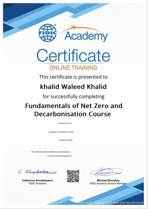 Fundamentals Of Net Zero And Decarbonisation Course Certificate From Fidic Academy Lnkd