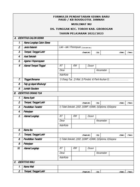 Formulir Ppdb Paud Pdf