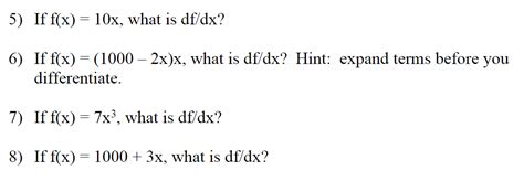 Solved 5 If F X 10x What Is Df Dx 6 If Chegg Com