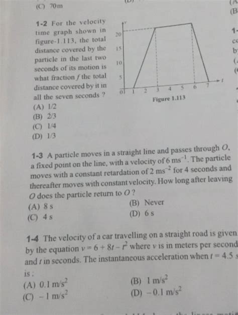 Question 1 2 For The Velocity Time Graph Shown In Figure 1 113 The Total