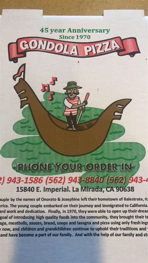 Gondola Pizza La Mirada Menu Prices And Restaurant Reviews Tripadvisor