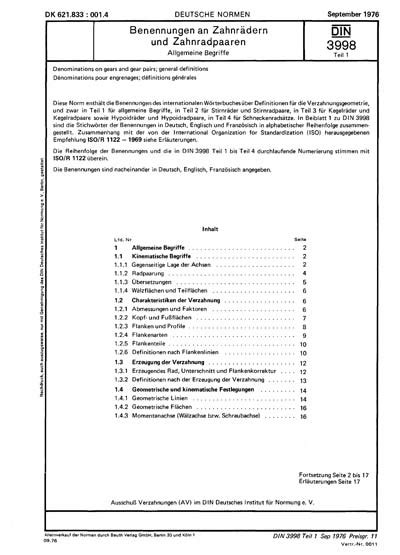 DIN 3998-1:1976 DE - Benennungen an Zahnrädern und Zahnradpaaren ...
