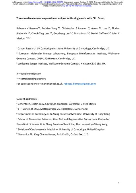 Pdf Transposable Element Expression At Unique Loci In Single Cells