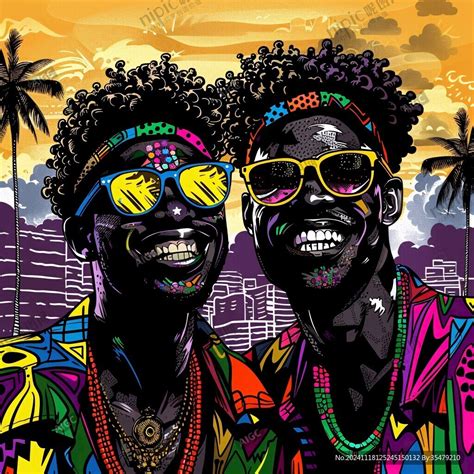 Ai创作图黑人文化 嘻哈插画潮流插画 嘻哈插画 非洲爱好者 说唱插画 非洲男女 嘻哈说唱人物 嘻哈男孩头像 双人插画 黑人历史 非洲二哥 黑人文化传统 潮流人物插画 说唱艺人 嘻哈民谣摇滚朋克
