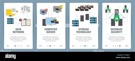 vector set of vertical web banners with data network computer server