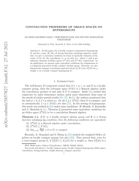 Pdf Convolution Properties Of Orlicz Spaces On Hypergroups