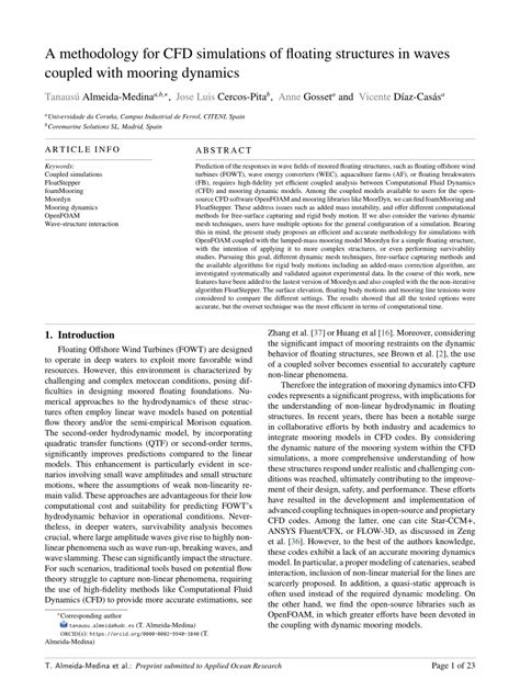 Pdf A Methodology For Cfd Simulations Of Floating Structures In Waves
