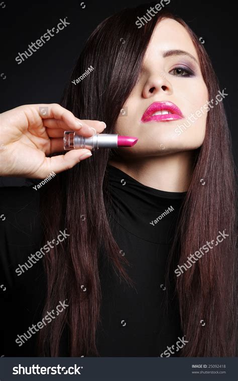 Attractive Beautiful Brunette Red Lipstick Stock Photo Shutterstock