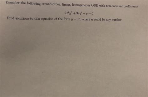 Solved Consider The Following Second Order Linear