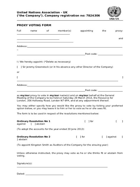PROXY VOTING Una Org Doc Template PdfFiller