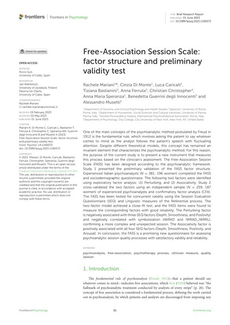 Pdf Free Association Session Scale Factor Structure And Preliminary