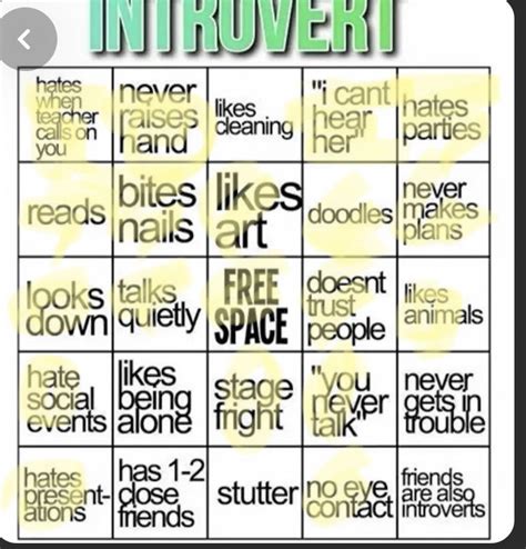 Introvert Test Bingo Template