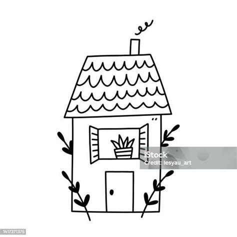 하얀 배경에 고립 된 귀여운 작은 집 달콤한 집 낙서 스타일의 벡터 손으로 그린 일러스트레이션 장식 카드 로고 다양한 디자인에 적합합니다 0명에 대한 스톡 벡터 아트 및