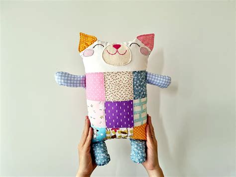 Patchwork Cat Patchwork Pillow Stuffed Cat Cat Pillow Cat Softie