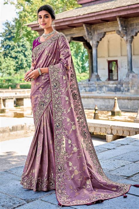 Charismatic Lavender Silk Designer Saree For Wedding