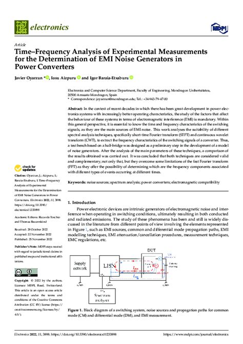 Pdf Timefrequency Analysis Of Experimental Measurements For The Determination Of Emi Noise