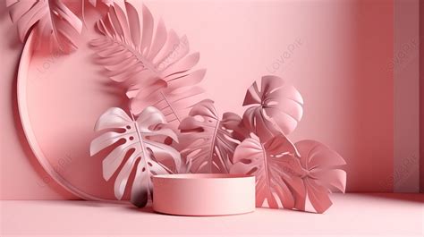 장미 꽃과 야자수 잎 그림자가 있는 파스텔 핑크 연단 디스플레이의 놀라운 3d 렌더링 연단 배경 그림자 배경 잎 그림 배경 이미지 Hd 연단 그림자 잎 그림 배경