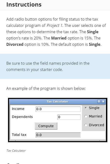 solved add radio button options for filing status to the tax