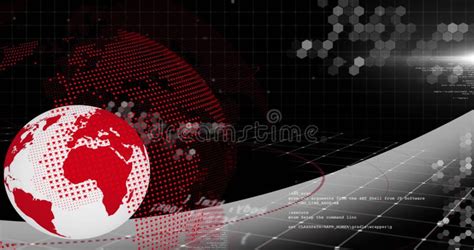 Globe And Programming Code Image Over Digital World Map With Hexagonal