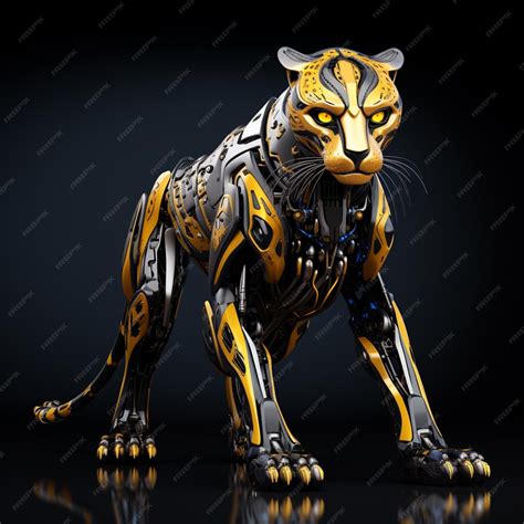 Premium Photo Futuristic Robot Cheetah Black Background Generative Ai