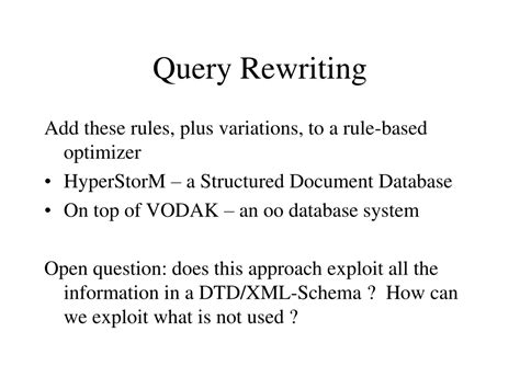 Ppt Query Analysis And Rewriting Schema Based Optimization
