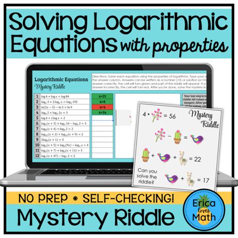 Solving Logarithmic Equations Using Properties Of Logs Digital Activity Riddle Made By Teachers