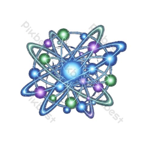 Abstract Atomic Structure With Glowing Orbits And Particles Png Images
