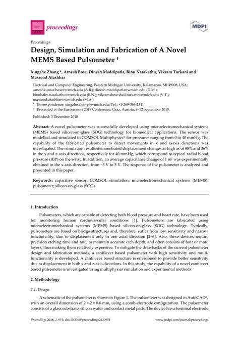 Pdf Design Simulation And Fabrication Of A Novel Mems Based Pulsometer