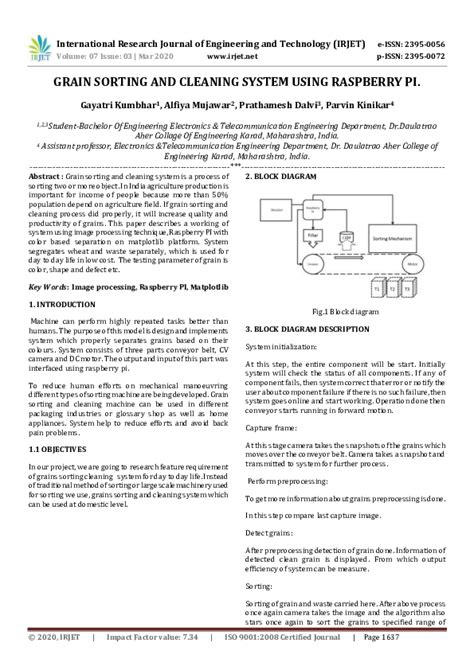 pdf irjet grain sorting and cleaning system using raspberry pi
