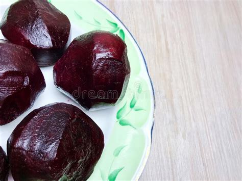 On The Plate Are Red Peeled Beetroot Fruits For Borscht Or Salad Stock Image Image Of Peeled