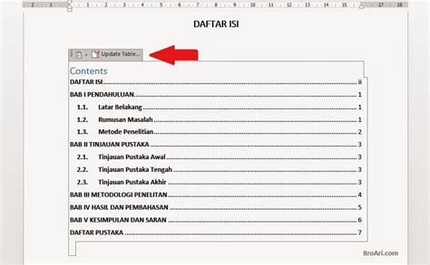 Membuat Daftar Isi Otomatis Pada MS Word Catatan Bro Ari