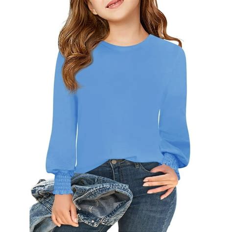 Big Girls Fashion Tee Solid Color Long Sleeve With Dip Dye Sleeve